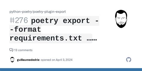 Poetry Export Format Requirements Txt Export A Commit Hash Of An