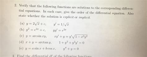 solved verify that the following functions are solutions to