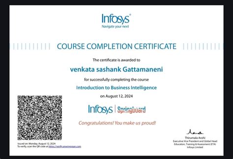 Gattamaneni Venkata Sasanka On Linkedin Infosys Introductiontobi