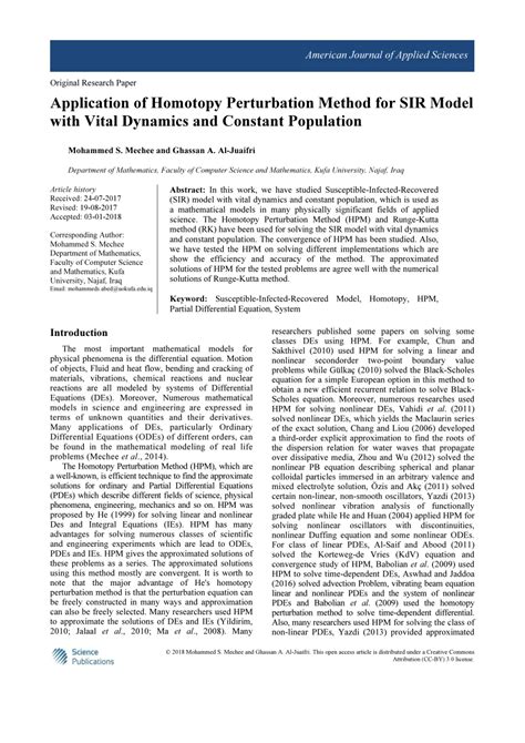 Pdf Application Of Homotopy Perturbation Method For Sir Model With Vital Dynamics And Constant