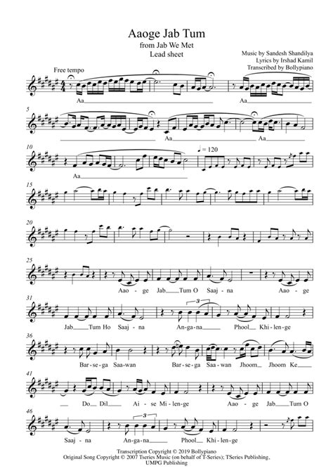 Aaoge Jab Tum Flute Violin Notes Jab We Met Bollypiano