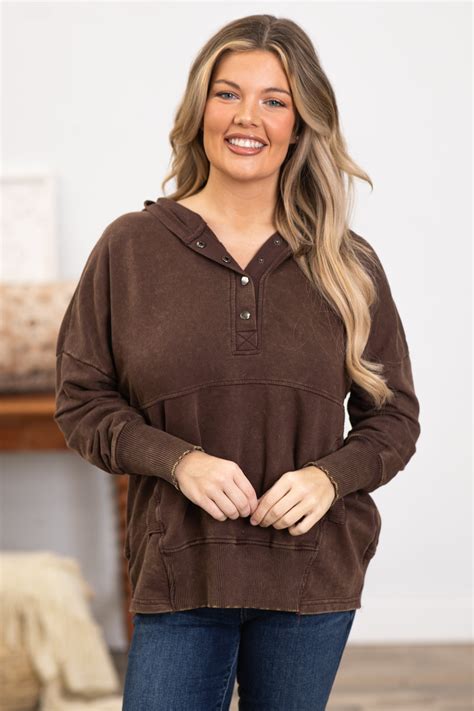 Brown Washed French Terry Hoodie · Filly Flair