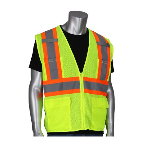 Ansi Class R2 Two Tone Six Pocket Mic Tab Mesh Vests Class 2 Hi Viz