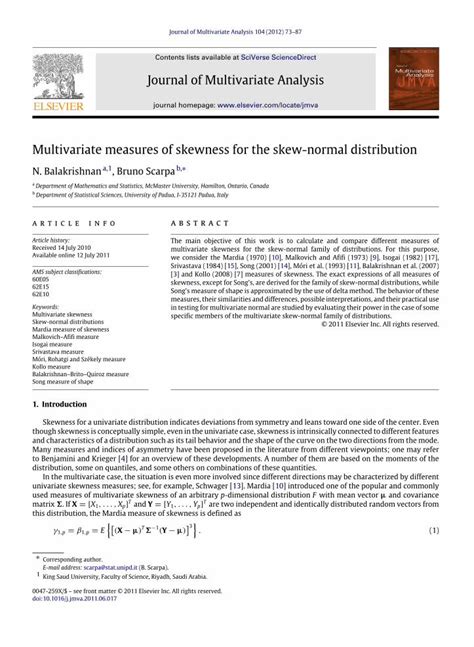 Pdf Multivariate Measures Of Skewness For The Skew Normal