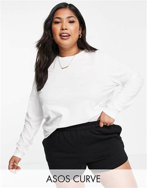 Asos Design Curve Ultimate T Shirt With Long Sleeve In Cotton Blend In