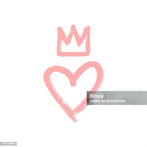 거친 브러시로 손으로 그린 마음과 왕관 스케치 그런 지 수채화 물감 낙서 하트 모양에 대한 스톡 벡터 아트 및 기타 이미지 하트 모양 로고 왕관 Istock