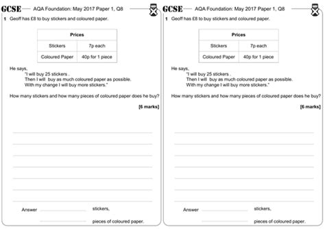 Real Life Problems Non Calculator Gcse Questions Foundation Aqa Teaching Resources