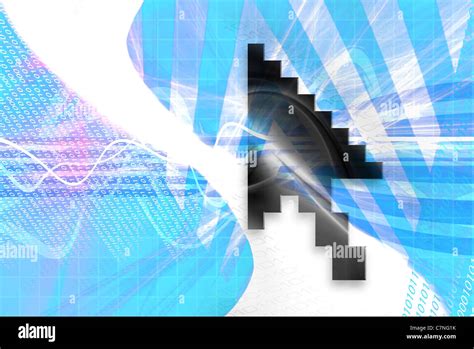 An Illustration Of A Mouse Arrow Cursor Isolated Over A Blue Binary An Illustration Of A Mouse Arrow Cursor Isolated Over A Blue Binary