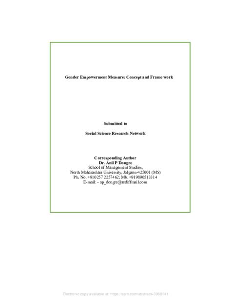 Pdf Gender Empowerment Measure Concept And Frame Work