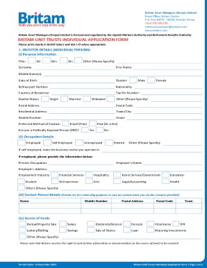 Fillable Online BRITAM UNIT TRUSTS INDIVIDUAL APPLICATION FORM Fax