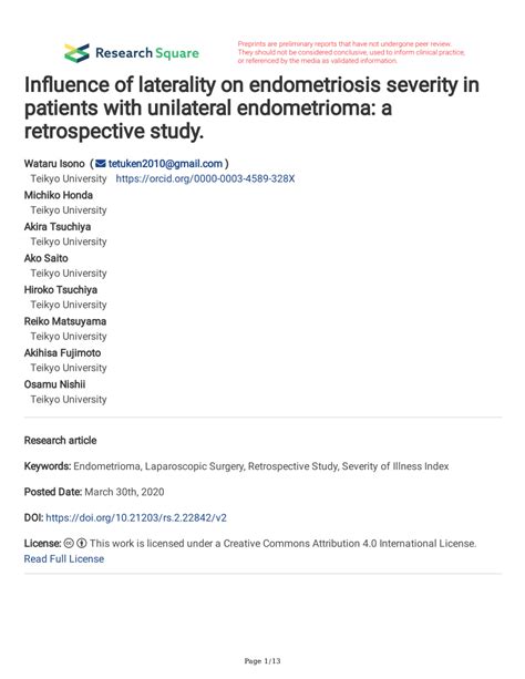 Pdf Influence Of Laterality On Endometriosis Severity In Patients