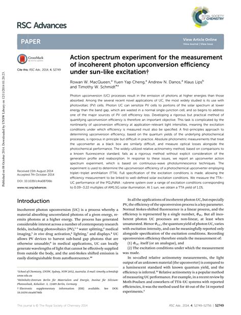 Pdf Action Spectrum Experiment For The Measurement Of Incoherent