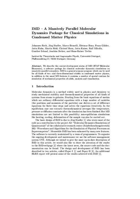 pdf imd — a massively parallel molecular dynamics package for