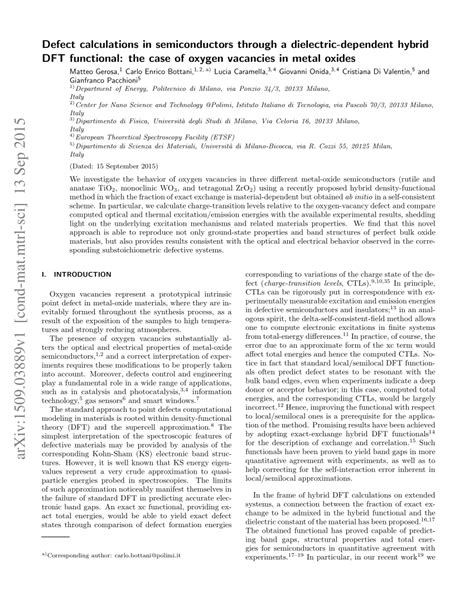 Pdf Defect Calculations In Semiconductors Through A Dielectric Dependent Hybrid Dft Functional
