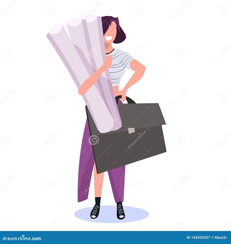 Architect Holding Rolled Paper Blueprint Building Engineer Planner Designer With