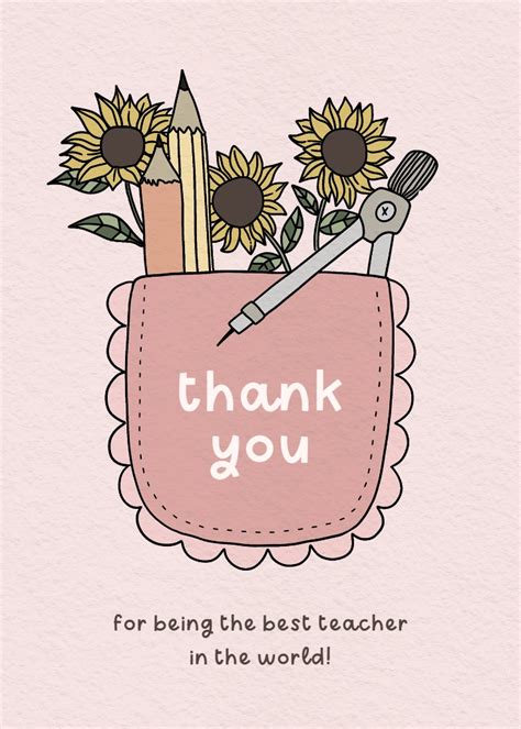 Thank You Pocket Thank You Card For Teacher Greetings Island