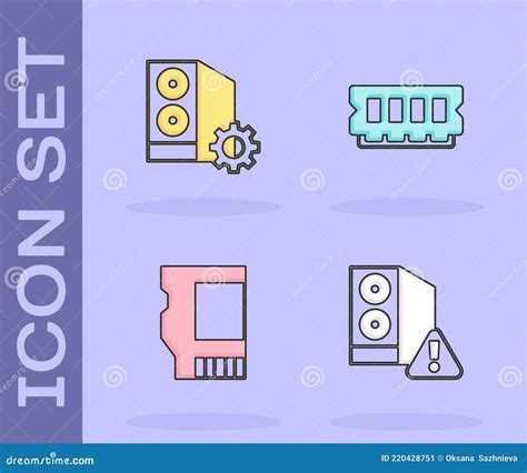 set case of computer sd card and ram random access memory icon