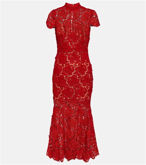 Floral Lace Midi Dress In Red Self Portrait Mytheresa
