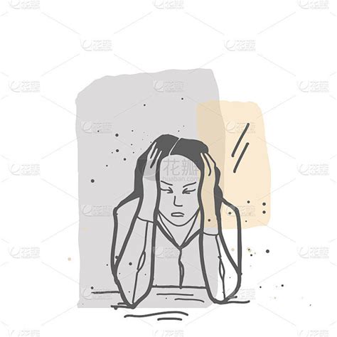 压力绝望的女孩抱着她的头线艺术插图