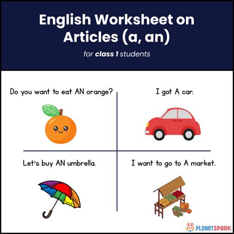 Articles A An The Class 1 English Worksheet Planetspark