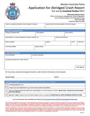 Fillable Online Nhw Wa Gov Application For Abridged Crash Report