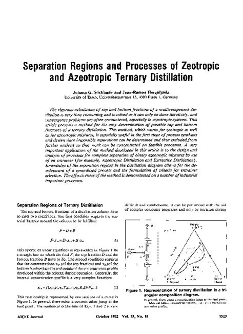 Pdf Separation Regions And Processes Of Zeotropic And Azeotropic Ternary Distillation