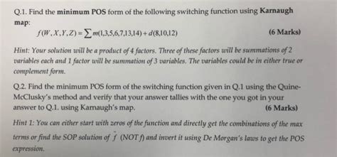 Solved Q1 Find The Minimum Pos Form Of The Following