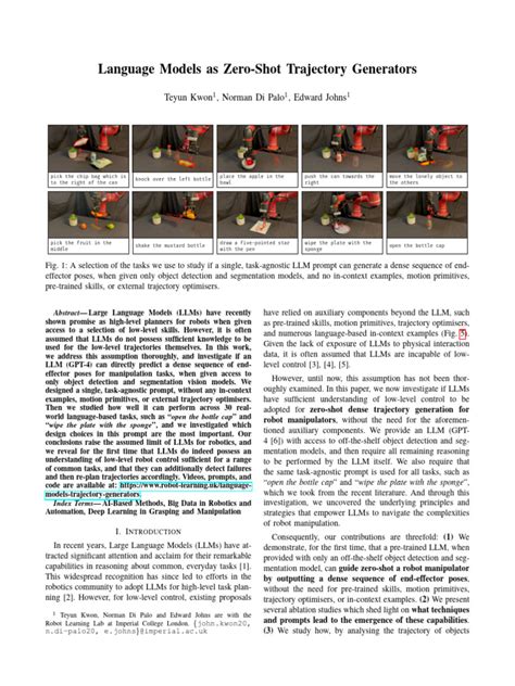 Language Models As Zero Shot Trajectory Generators Pdf Cognitive Science