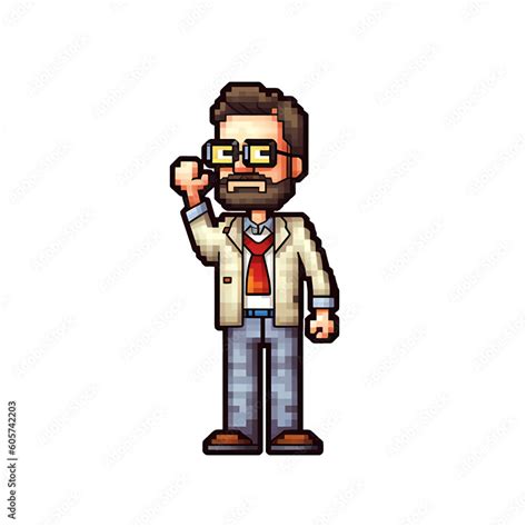 Pixelated 8 Bit School Teacher Game Character Retro Inspired Pixel Art