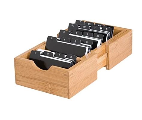 Bamboo Expandable Business Card Holder With Dividers And Index Tabs