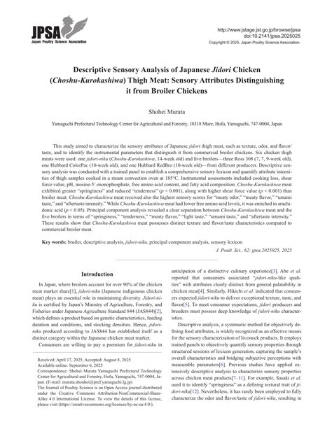 Pdf Descriptive Sensory Analysis Of Japanese Jidori Chicken Choshu