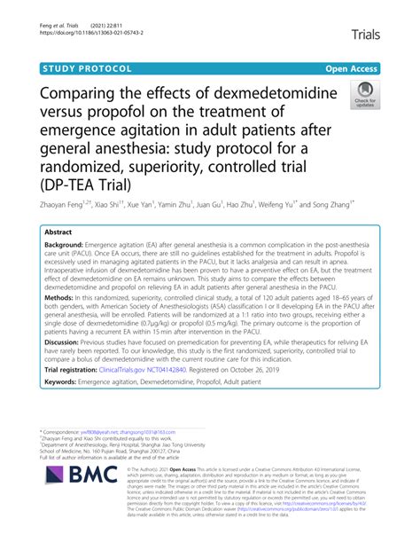 Pdf Comparing The Effects Of Dexmedetomidine Versus Propofol On The Treatment Of Emergence