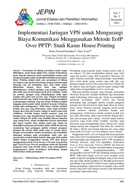 Pdf Implementasi Jaringan Vpn Untuk Mengurangi Biaya Komunikasi