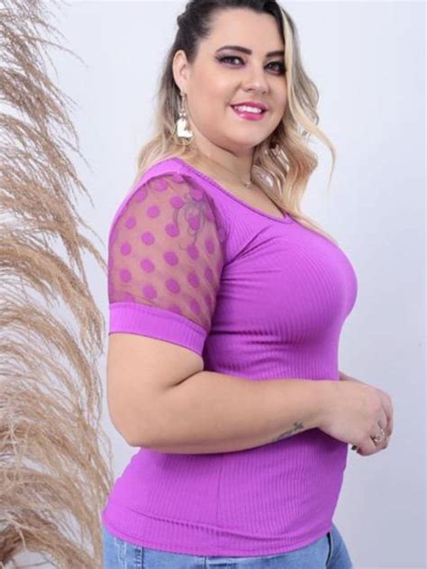 Blusinha Feminina Tule Manga Curta Bufante Plus Size