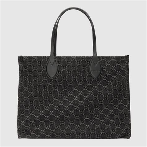 Ophidia Large Tote Bag In Black And Grey Denim Gucci Uk