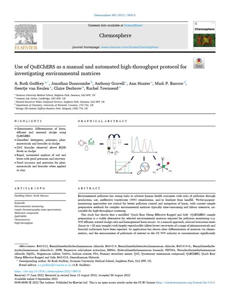 Use Of Quechers As A Manual And Automated High Throughput Protoc 2022