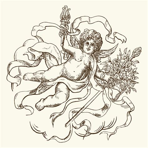 Cherub Angels Engraved Illustration Cupids Engraving Ornament Antique