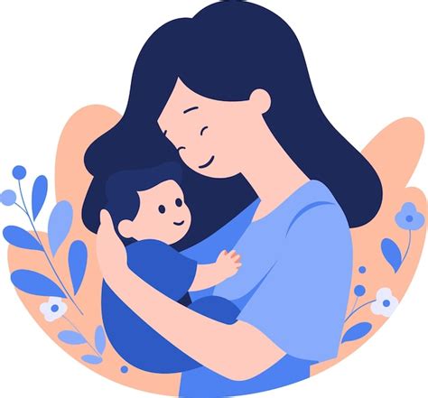 Madre Dibujada A Mano Abrazando Felizmente A Su Hijo En Estilo Plano