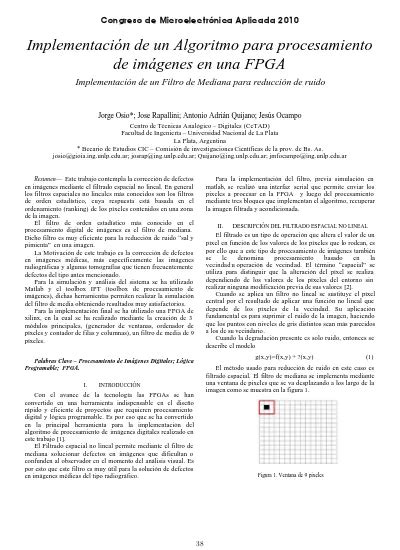implementación de un algoritmo para procesamiento de imágenes en una fpga