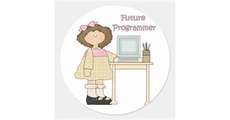 Future Programmer Girl Classic Round Sticker Zazzle