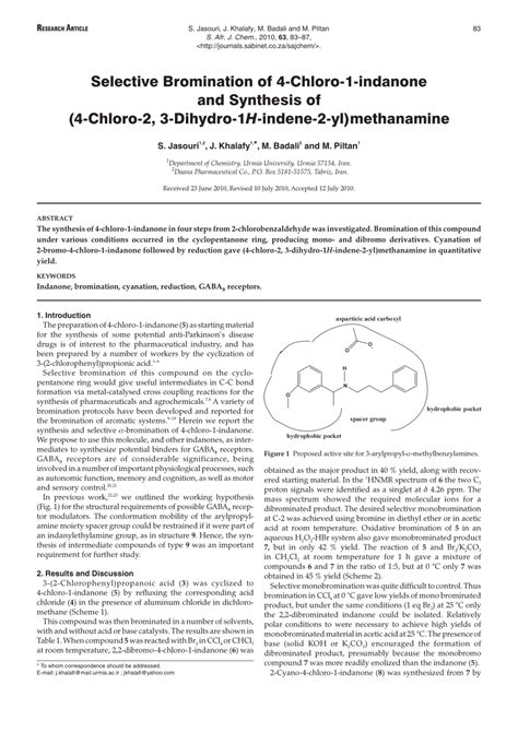 PDF Selective Bromination Of 4 Chloro 1 Indanone And Synthesis Of 4