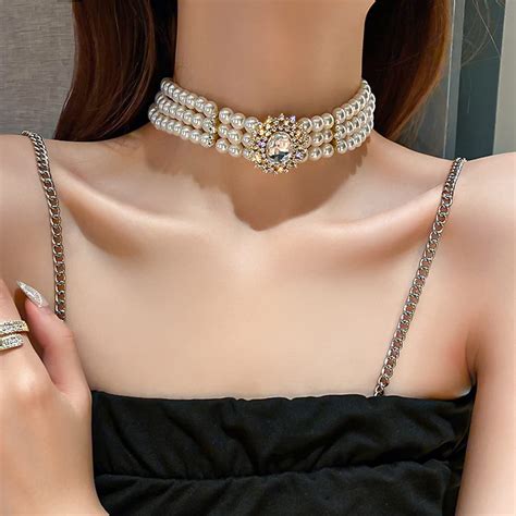 Multilayer Pearls Choker Necklace Helloice Jewelry