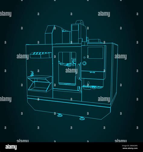 Stylized Vector Illustration Of Blueprints Of Automatic Cnc Milling Machine Stock Vector Image