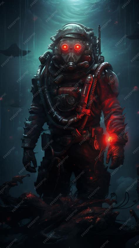 Premium Ai Image A Man In A Diving Suit With A Flashlight