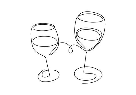Continuous One Line Drawing Cheering With Glasses Of Wine Or Champagne Minimalism Sketch Hand