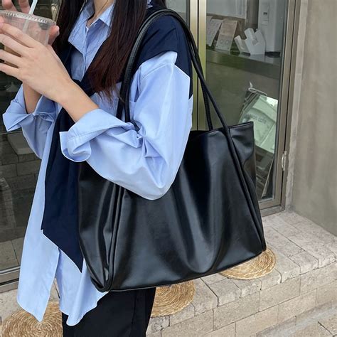 [당일출고] 대용량 데일리 무지 숄더백 노트북 수납 토트백 쇼퍼백 화이트 블랙 브라운