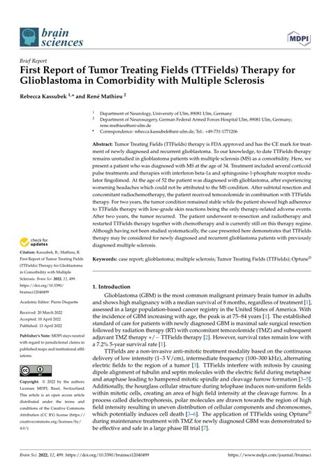 Pdf First Report Of Tumor Treating Fields Ttfields Therapy For
