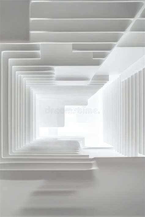 Abstract Geometric White Architecture With Layered Rectangles Stock