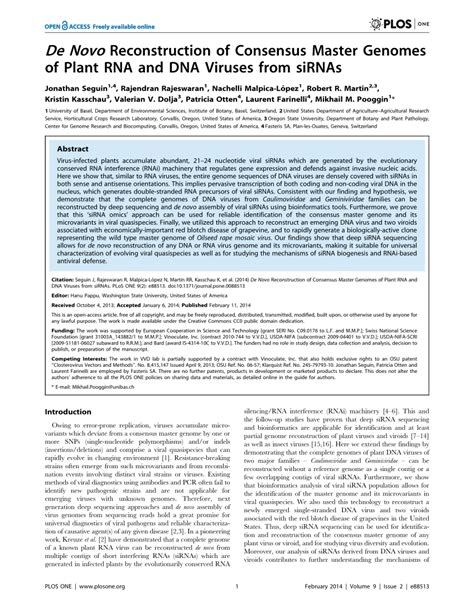 Pdf De Novo Reconstruction Of Consensus Master Genomes Of Plant Rna