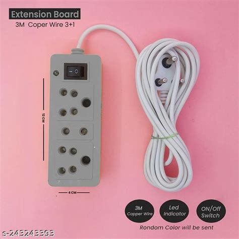 Nusaami Extension Board 3 Socket Extension Cord Grey 3 Meter Long Wire